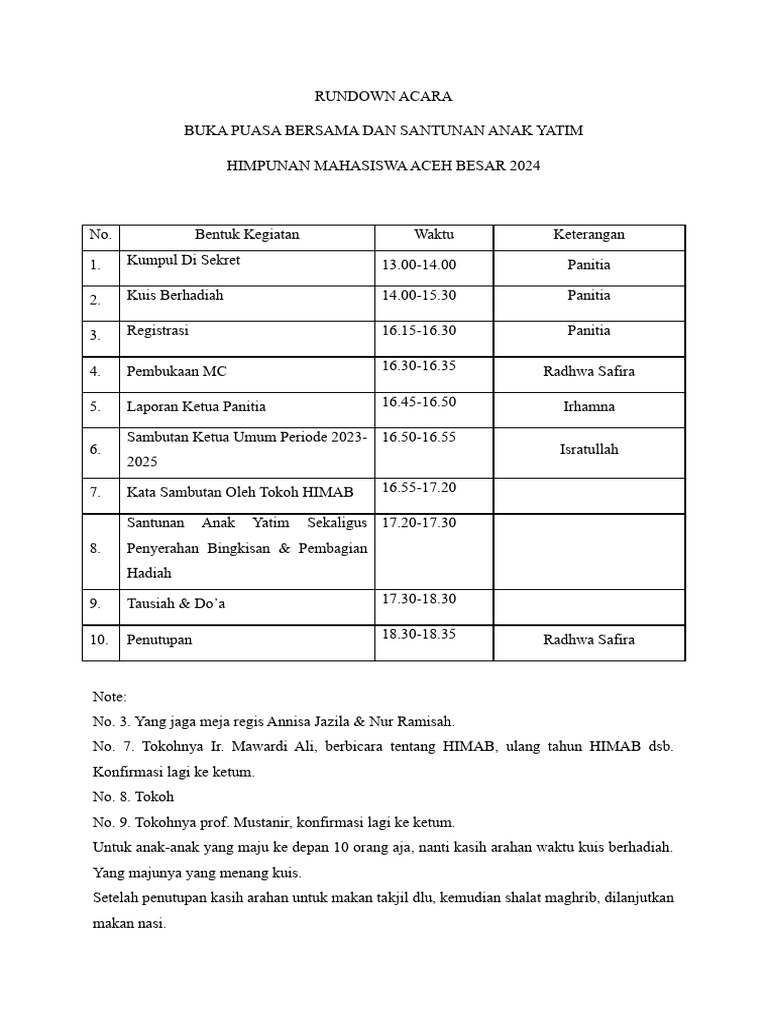 Rundown Acara Bukber Himab | PDF