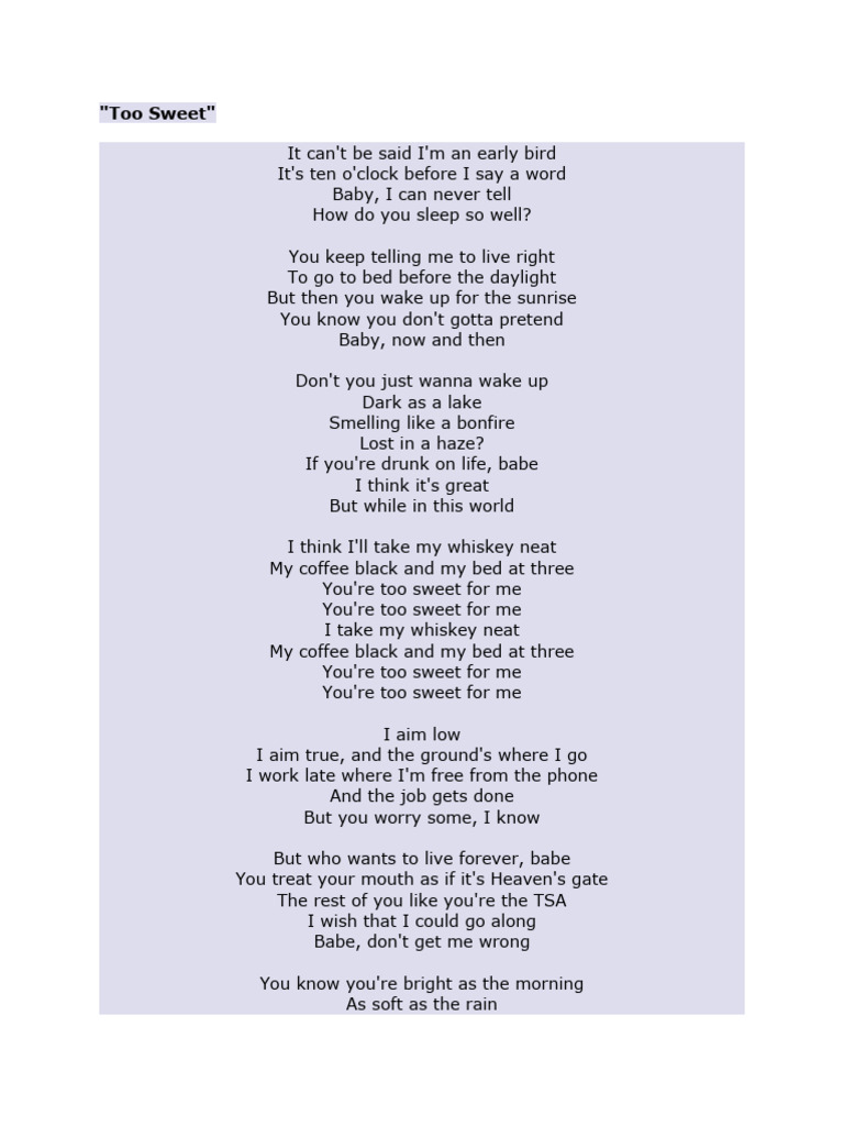 Too Sweet Lyrics | PDF