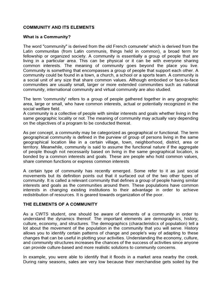 Lesson 1 Community and Its Elements | PDF | Community | Feeling