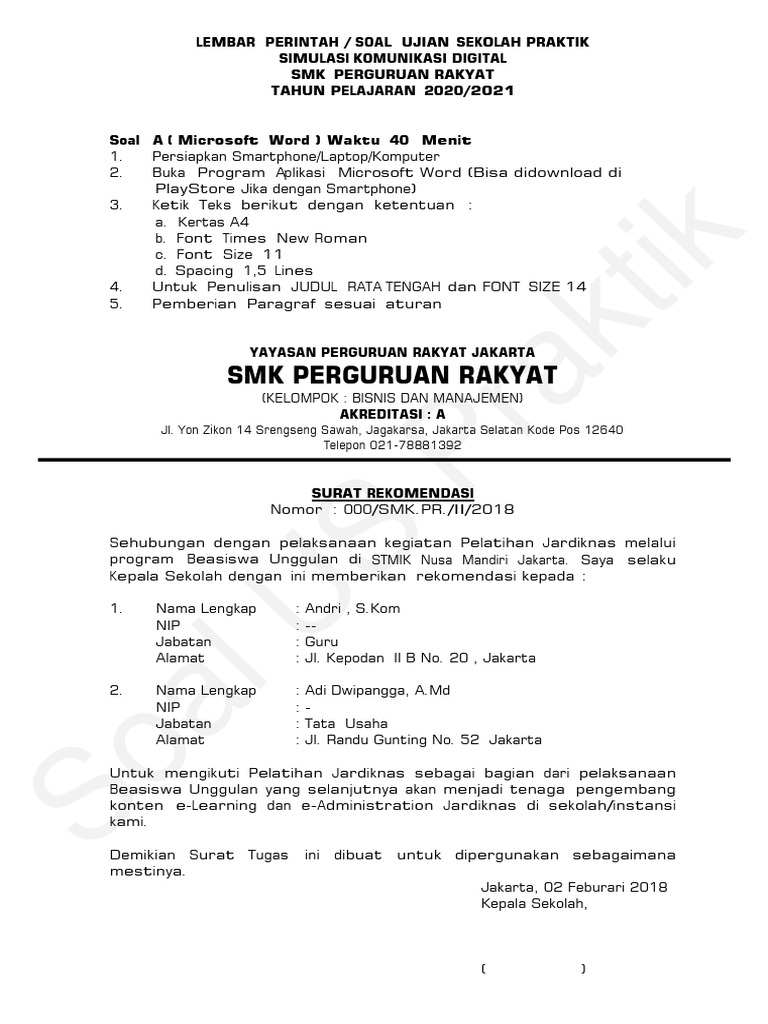 Soal Us Praktik Simkomdig | PDF