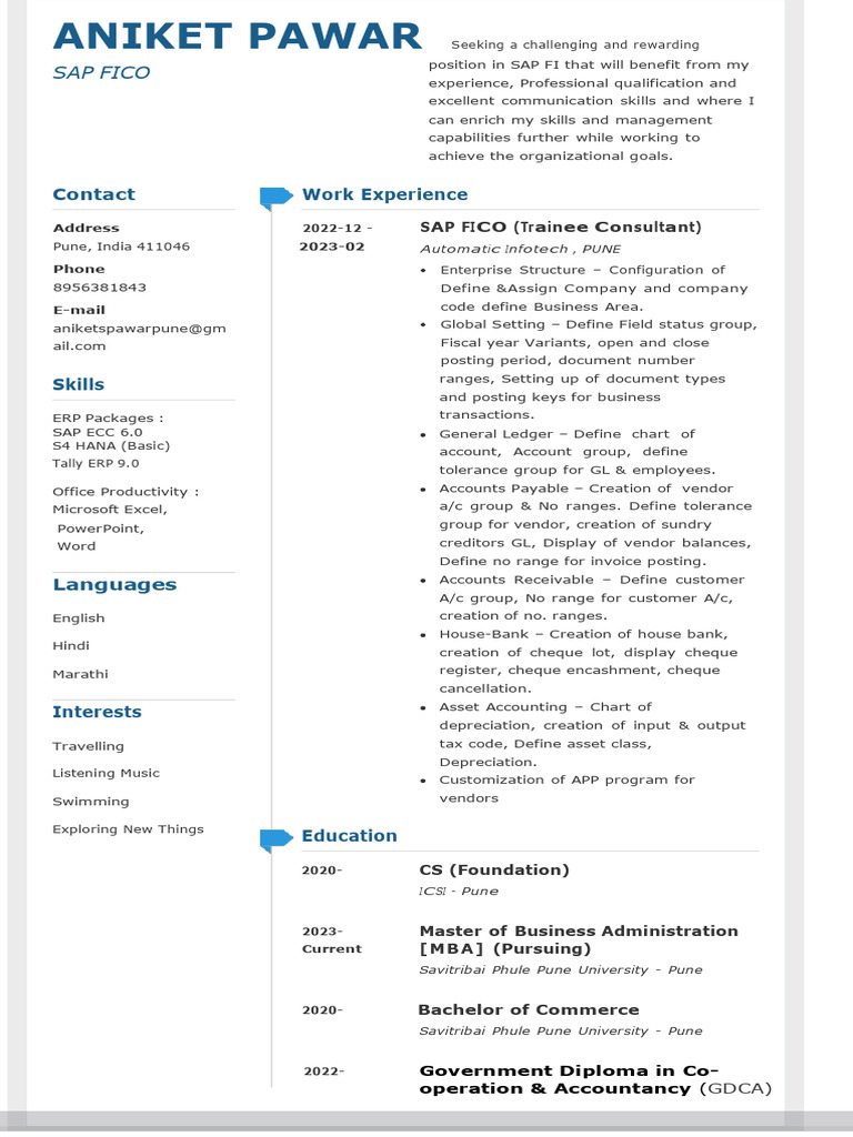 Aniket's Resume | PDF | Cheque | Accounts Payable