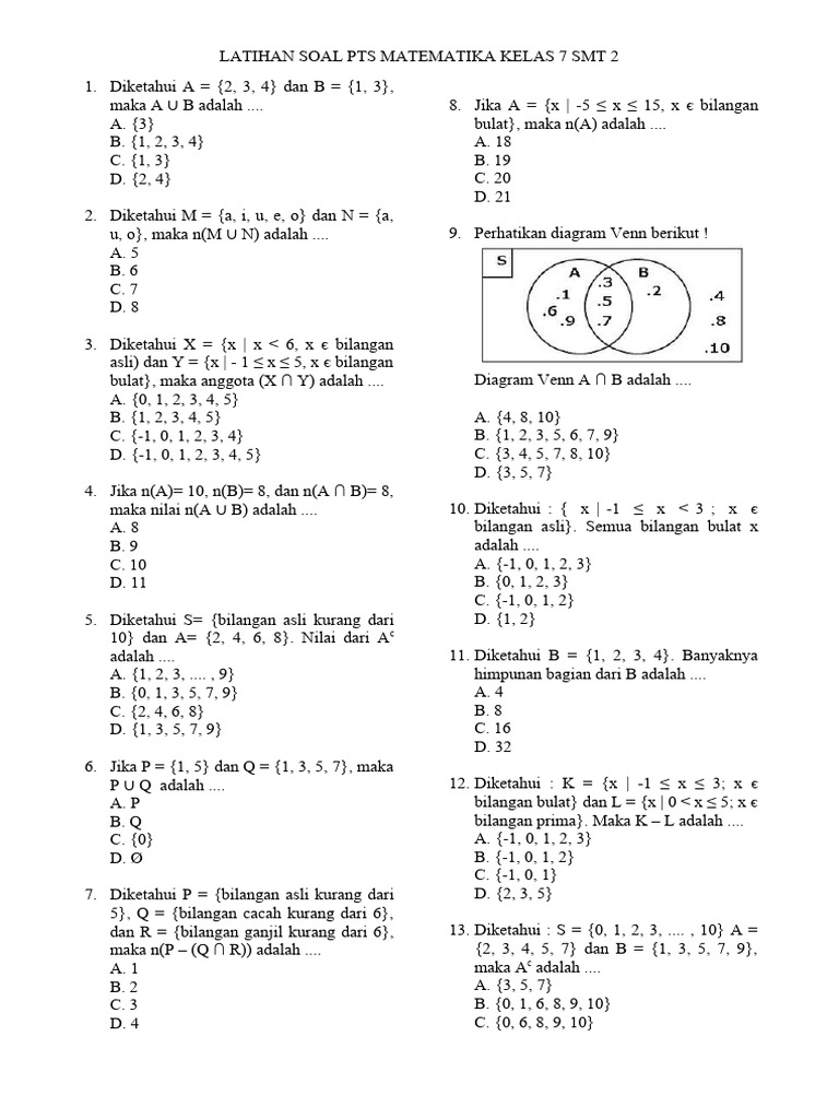 Soal PTS Matematika Kelas 7 SMT 2 | PDF