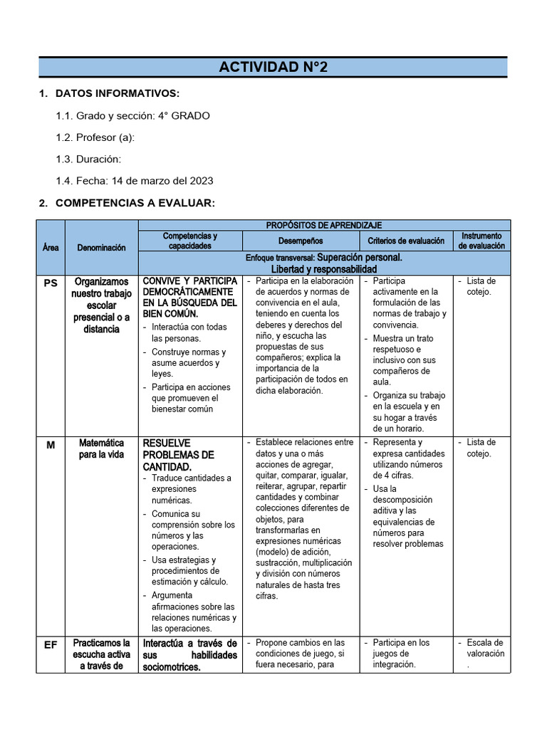 4° Grado - Actividad Del Dia 14 de Marzo | PDF | Evaluación | Escuelas