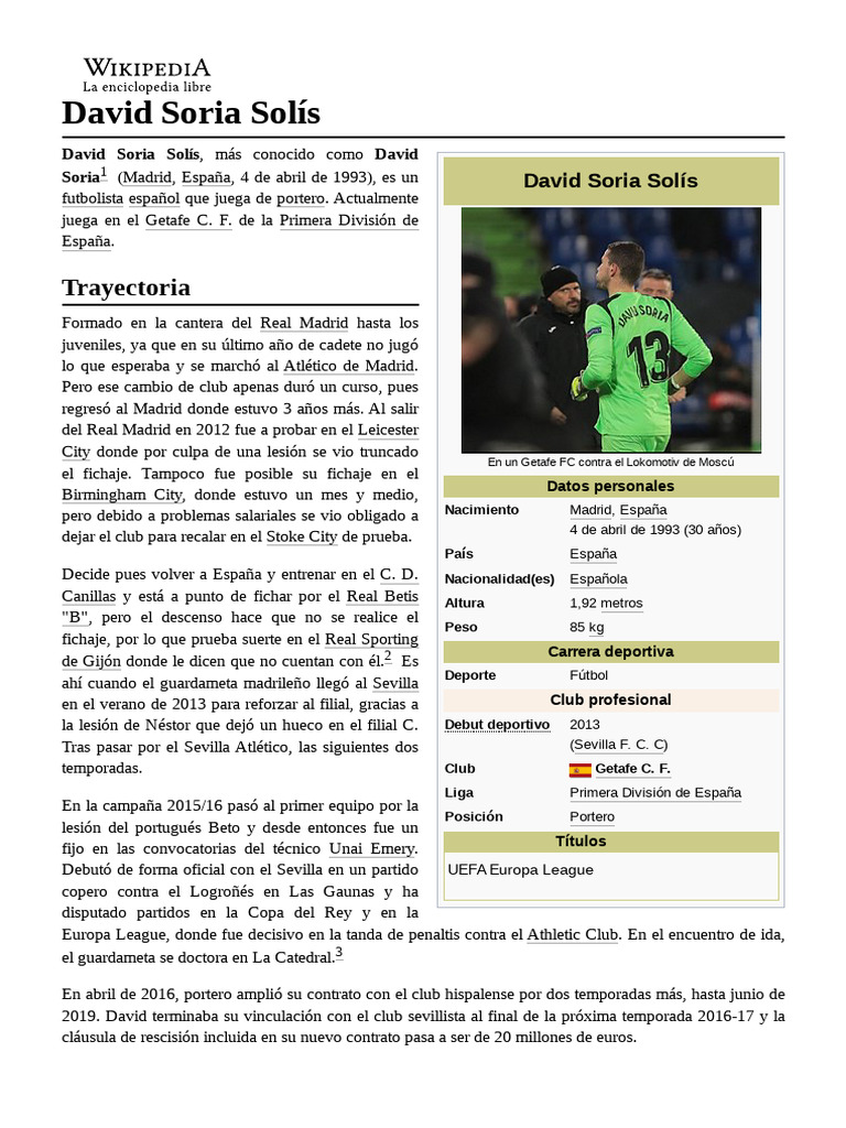 David Soria Solís | PDF | Asociación de Futbol | la Liga