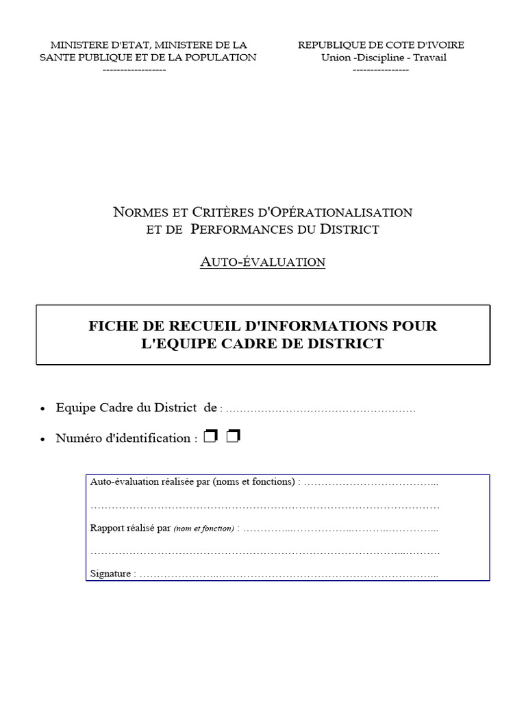 N C 'O P D A - : Fiche de Recueil D'Informations Pour L'Equipe Cadre de District | PDF