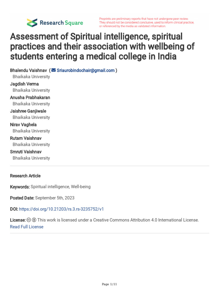 Spiritual Intelligence in Medical Students | PDF | Spirituality ...
