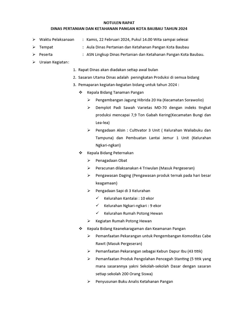 Notulen Rapat Dinas 2024 | PDF