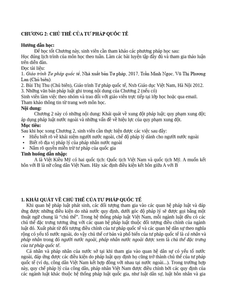 CHƯƠNG 2. CHỦ THỂ CỦA TPQT | PDF