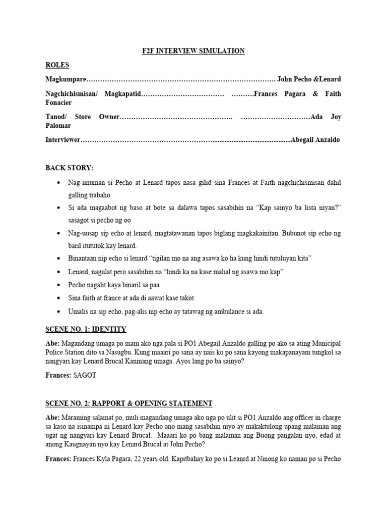 F2F INTERVIEW SIMULATION-Script | PDF