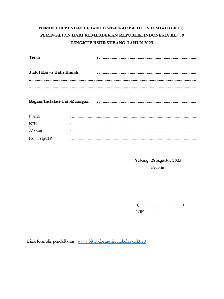 Pendaftaran LKTI HUT RI ke-78 Subang | PDF | Seni | Komputer