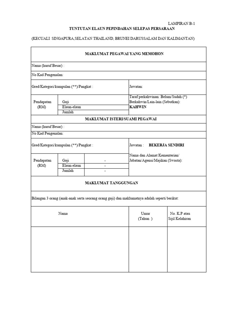 Borang Tuntutan Elaun Perpindahan Selepas Persaraan | PDF