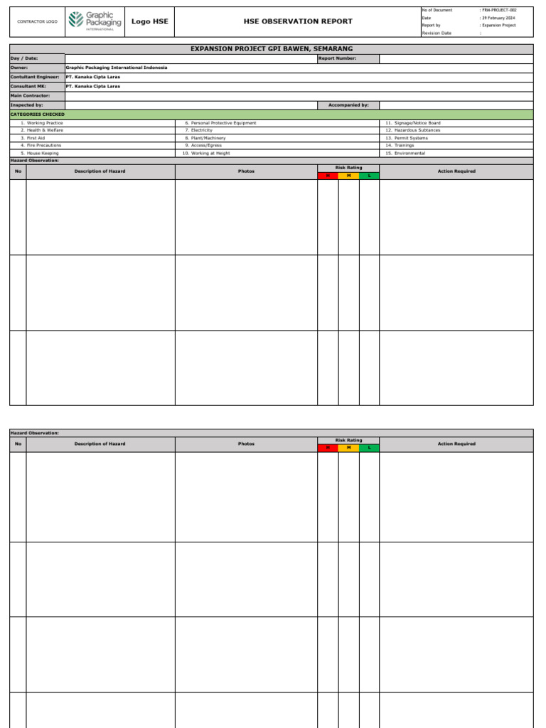 Frm-Project-002 Hse Daily Obs 3 | PDF