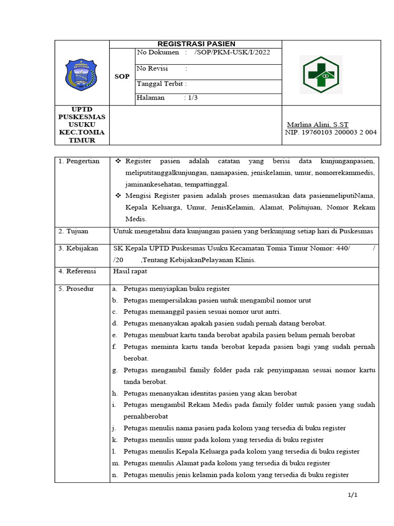 3.8 Ep 1 Sop Mengisi Buku Register Pasien | PDF