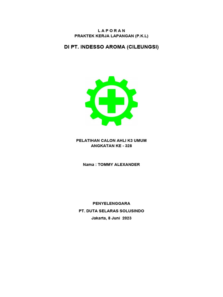 Laporan K3 di PT Indesso Aroma Jakarta | PDF