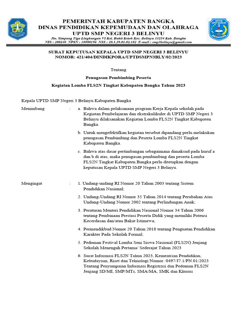 Keputusan Pembimbing FLS2N 2023 | PDF