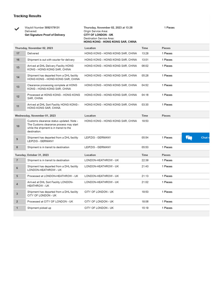 DHL Shipment Tracking History | PDF | Service Industries