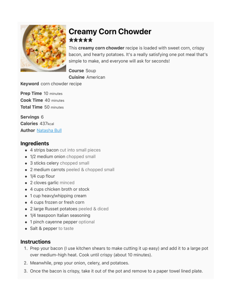 Creamy Corn Chowder Salt And Lavender Pdf Fat Bacon