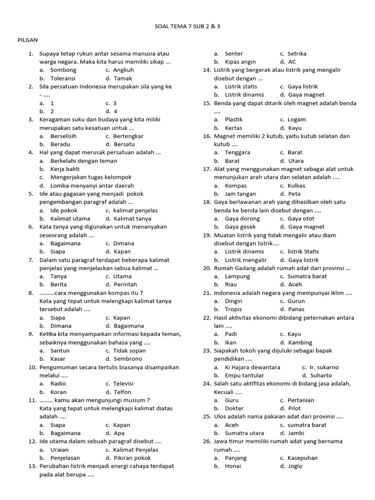 Soal Tema 7 Sub 2 & 3 | PDF | Perjalanan | Sains & Matematika