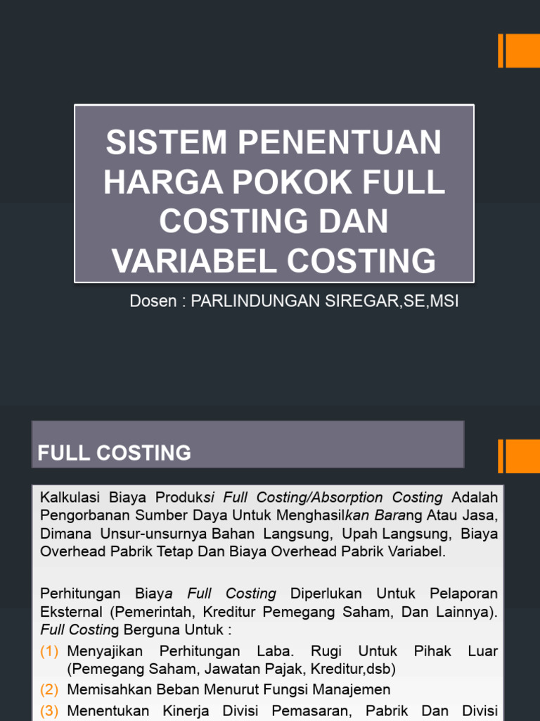 Sistem Penentuan Harga Pokok Full Costing Dan Variabel (Pertemuan v) | PDF