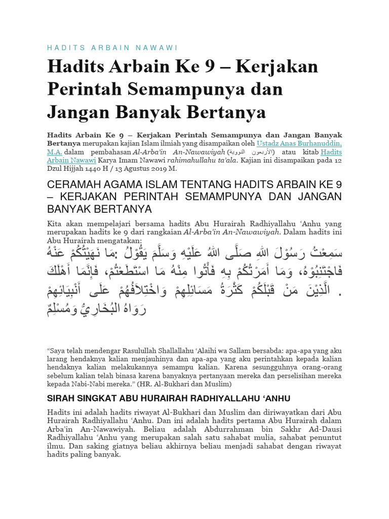 Hadits Arbain Nawawi | PDF | Pengembangan Diri | Agama & Spiritualitas