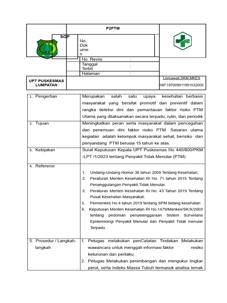 SOP Deteksi Dini Risiko PTM | PDF | Pengembangan Diri
