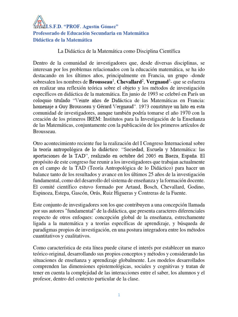 La Didactica de La Matematica Como Disciplina Cientifica | PDF | Conocimiento | Enseñando