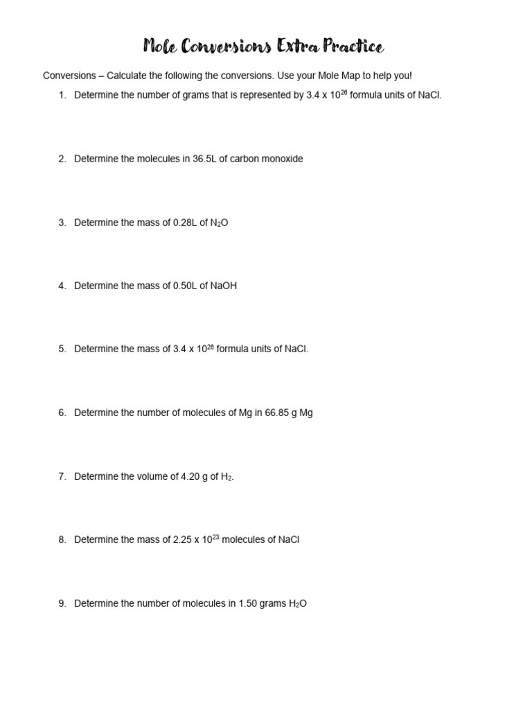 Mole Conversions Extra Practice | PDF