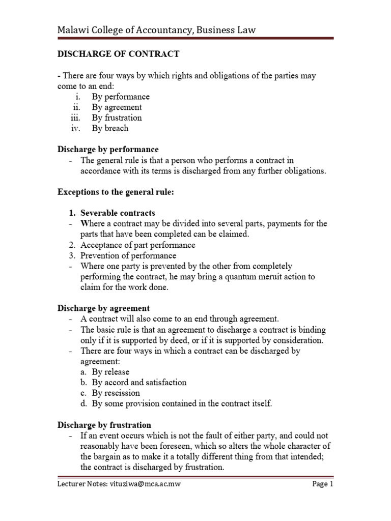 DISCHARGE_OF_CONTRACT | PDF | Damages | Breach Of Contract