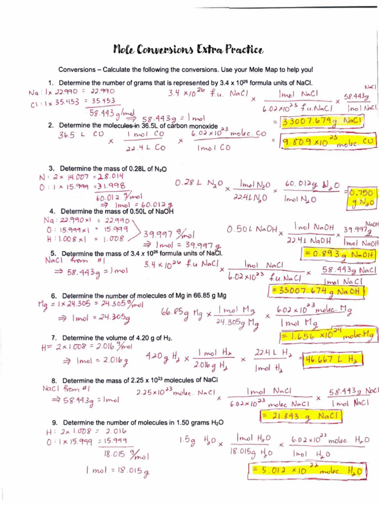 2-Step Mole Conversion Practice | PDF