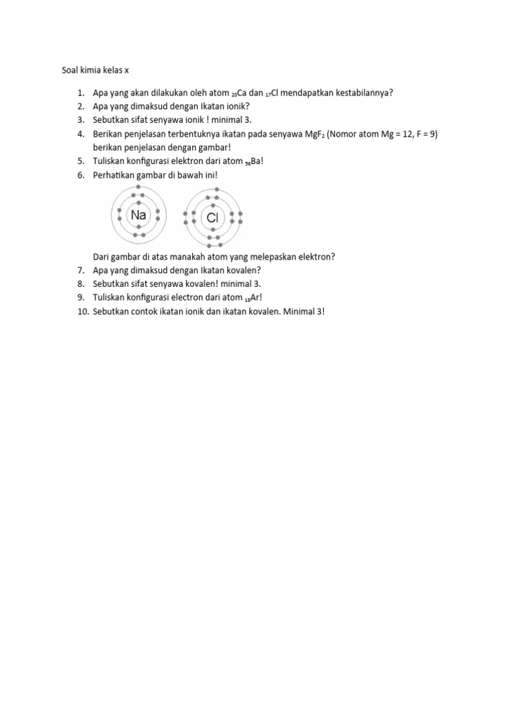 Soal PTS Kelas X Kimia - 074330 | PDF | Metode & Bahan Ajar | Sains & Matematika