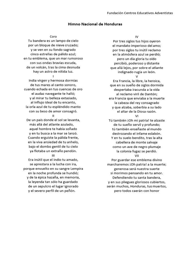 Explicación del Himno Nacional de Honduras | PDF