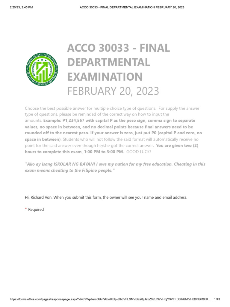 Acco 30033 Final Departmental Examination February 20 2023 3 PDF | PDF | Revenue | Expense