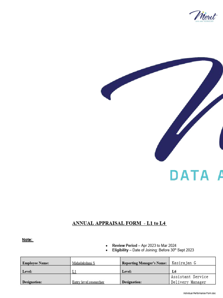 L1 To L4 Annual Appraisal Form (RSP) MahalakshmiS | PDF ...