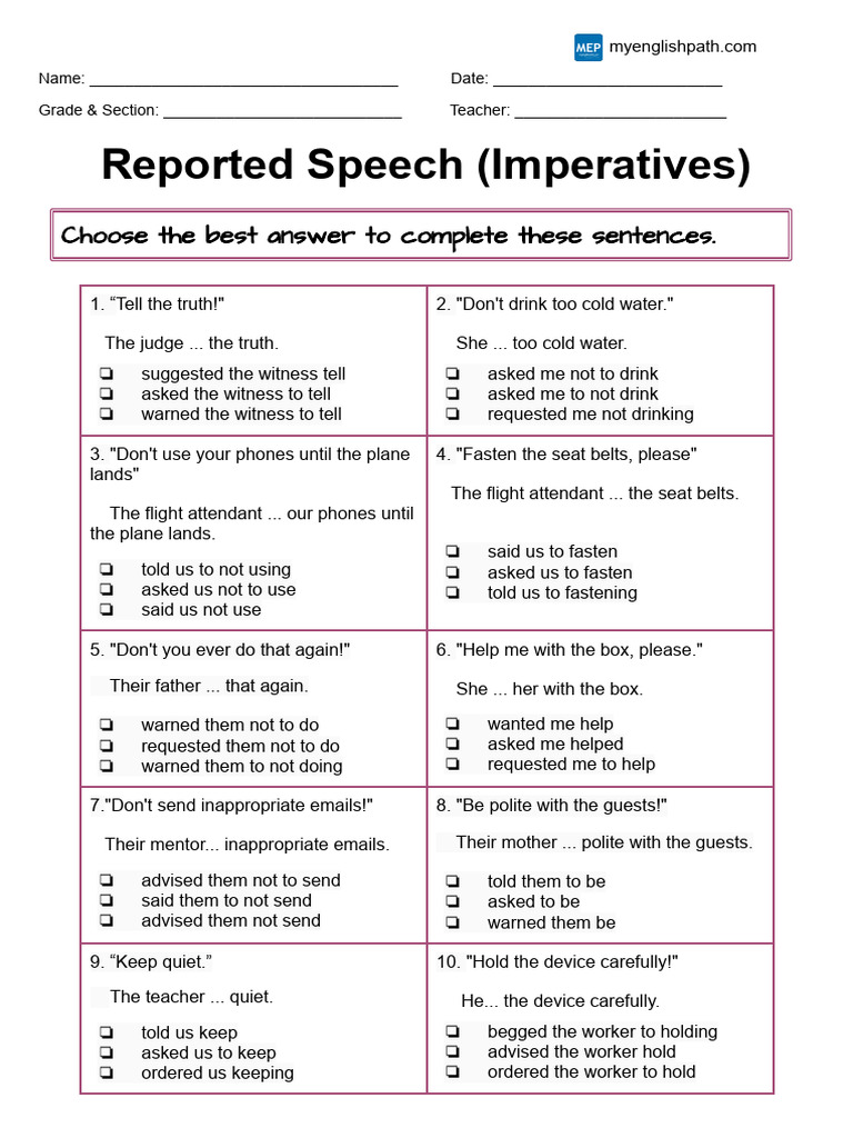 Reported-Speech_Imperatives-Quiz-AK | PDF