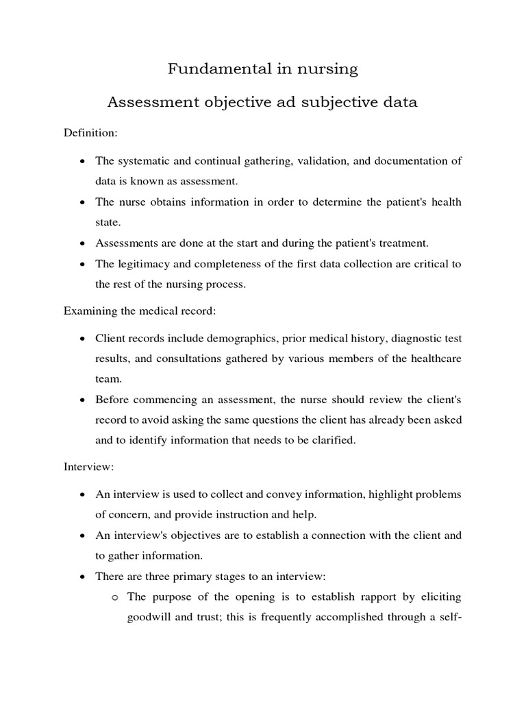 Fundamental in Nursing-Assessment Objective & Subjective Data | PDF ... Fundamental in Nursing-Assessment Objective & Subjective Data | PDF ...
