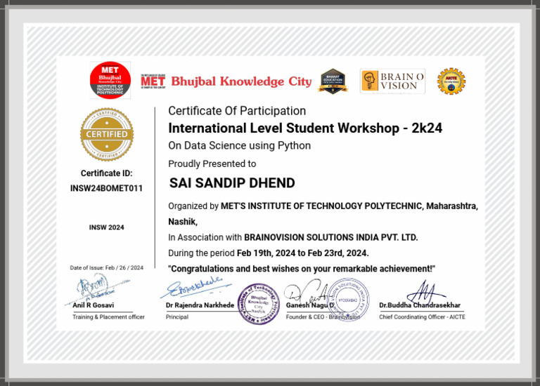 International Student Workshop 2024 On Data Science Using Python by Brainovision | PDF | Computers