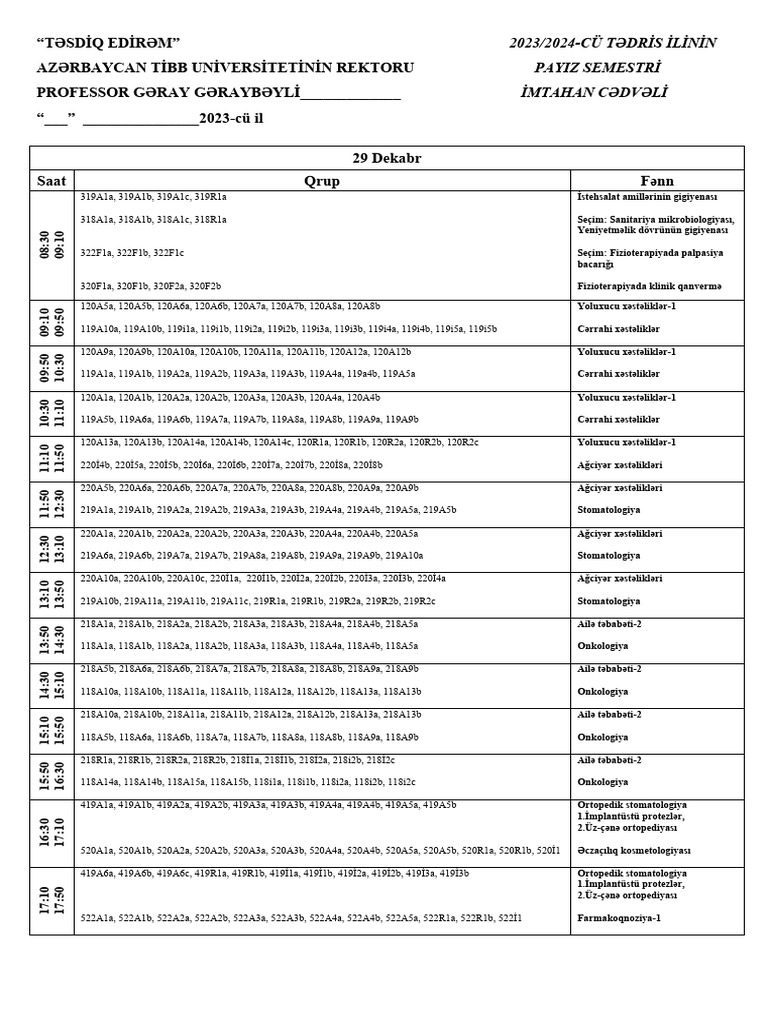 2023-2024 Payiz Semestr Imtahan Cedveli | PDF