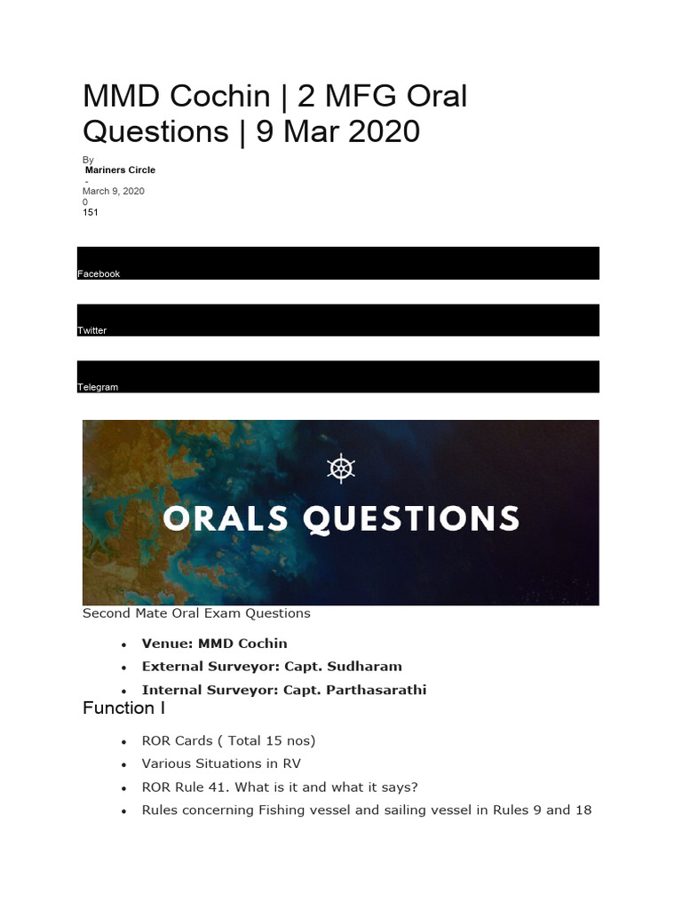 MMD Cochin - 2 MFG Oral Questions - 9 Mar 2020: Function I | PDF ...
