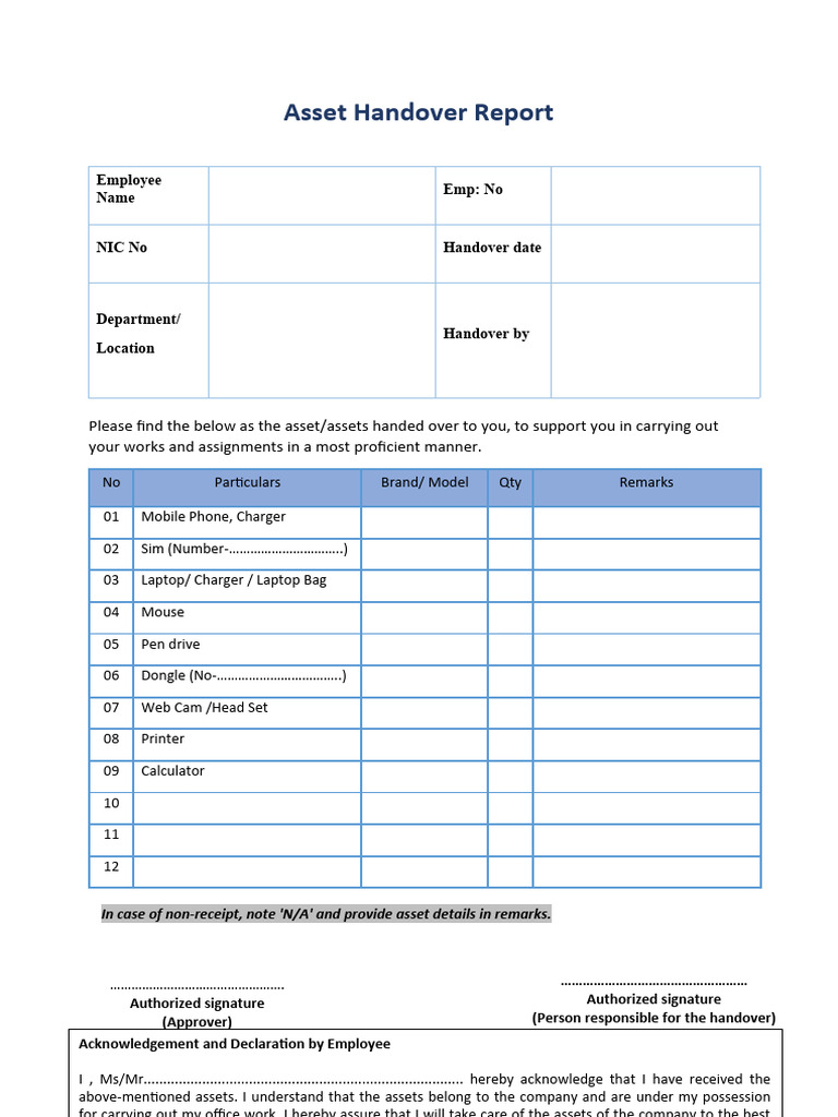 Asset Handover Report | PDF | Finance & Money Management | Computers
