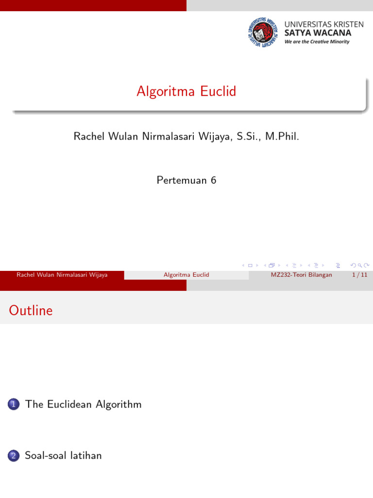 Algoritma Euclid (MZ232 Teori Bilangan) | PDF