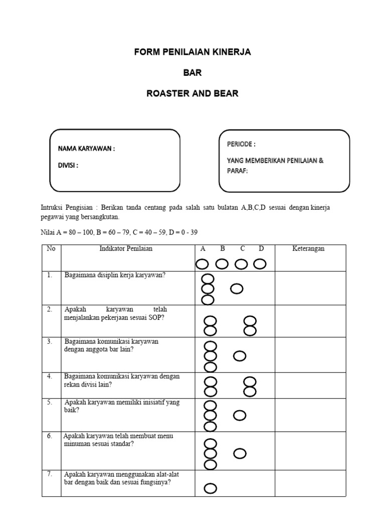 Form Penilaian Kinerja Leader Bar | PDF