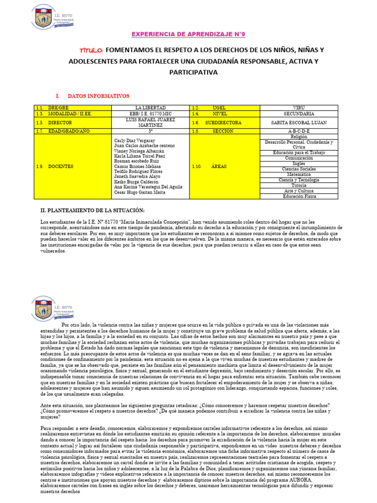 Experiencia de Aprendizaje #9 - Tercero | PDF | Jesús | Violencia
