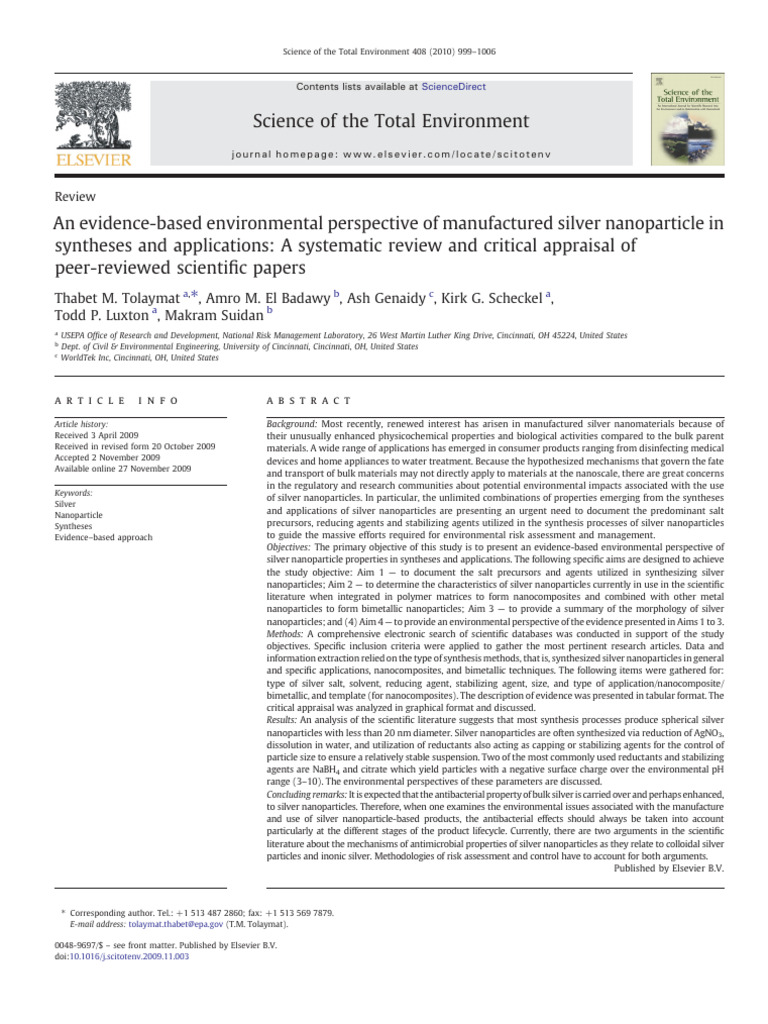 Tolaymat 2010 | PDF | Nanoparticle | Nanocomposite
