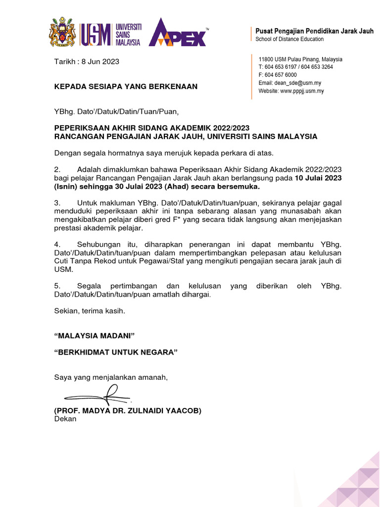 Makluman Peperiksaan Akhir SA 2022-2023 KPD Majikan | PDF