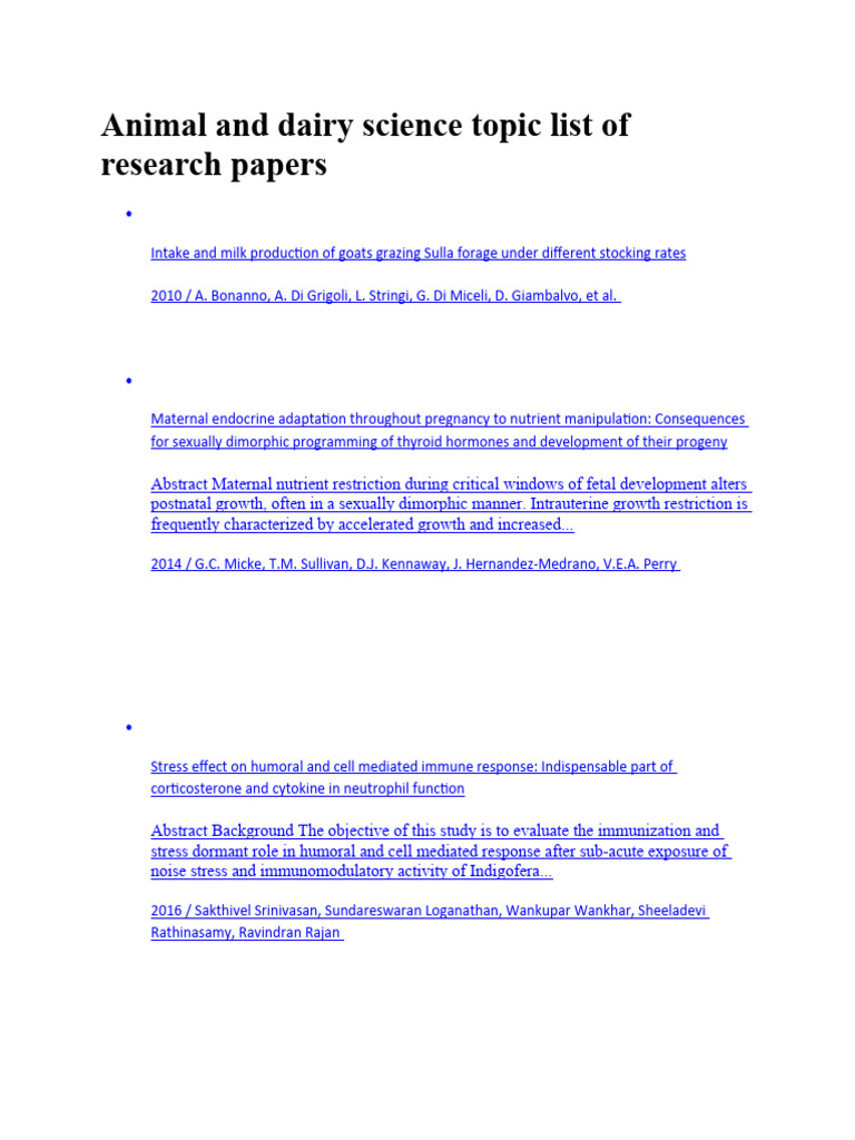Research Papers on Animal and Dairy Science | PDF | Biology