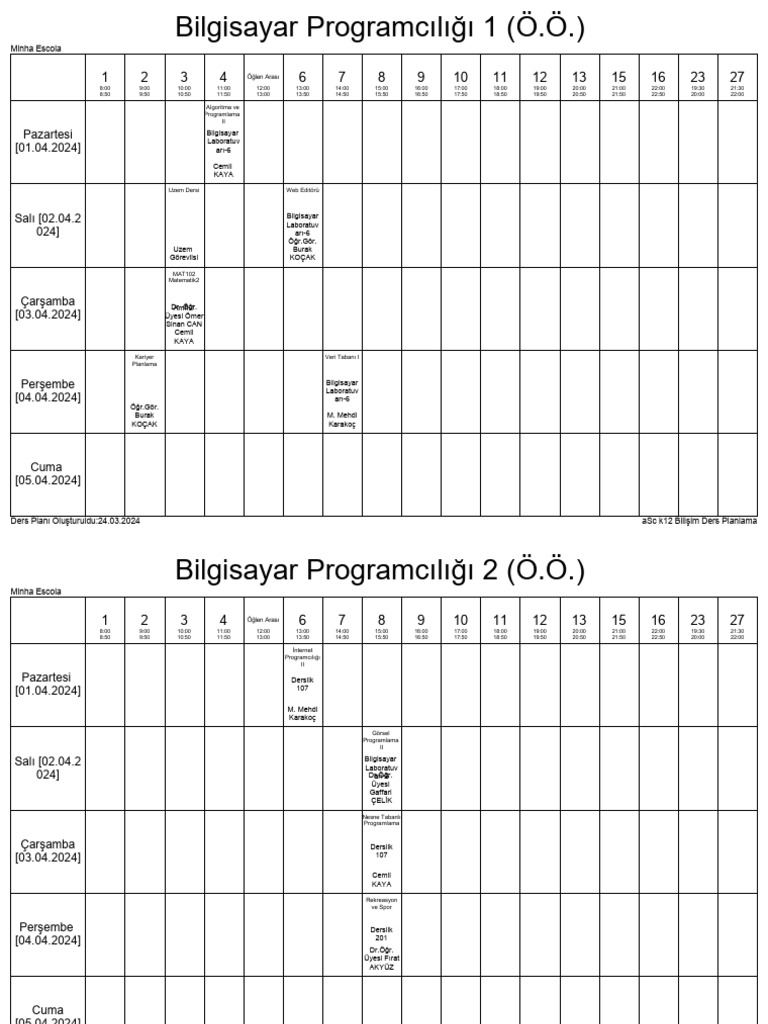 2024-Bahar Dönemi Vize Sınav Programı | PDF