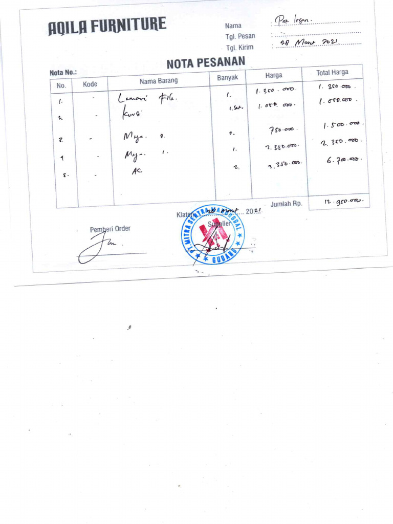 Nota Pembelian Meja Kantor | PDF