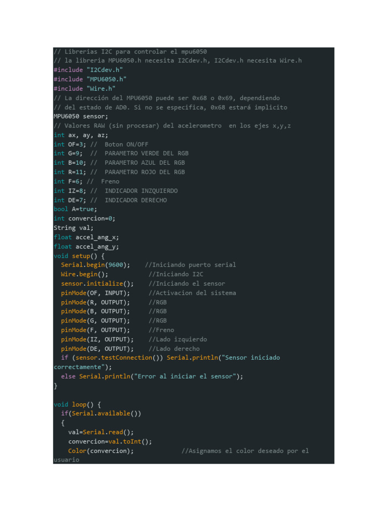 Control MPU6050 con I2C en Arduino | PDF | Programación de computadoras | Informática