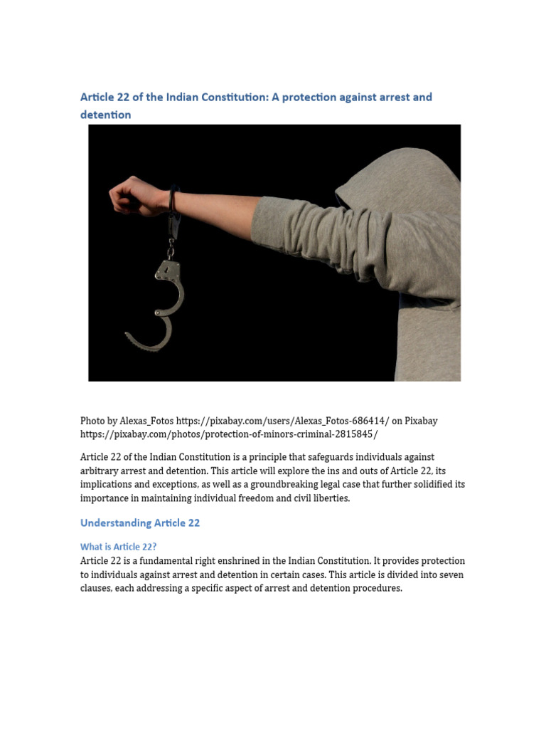 Article 22 Protection Against Arrest and Detention in Certain Cases | PDF | Detention ...