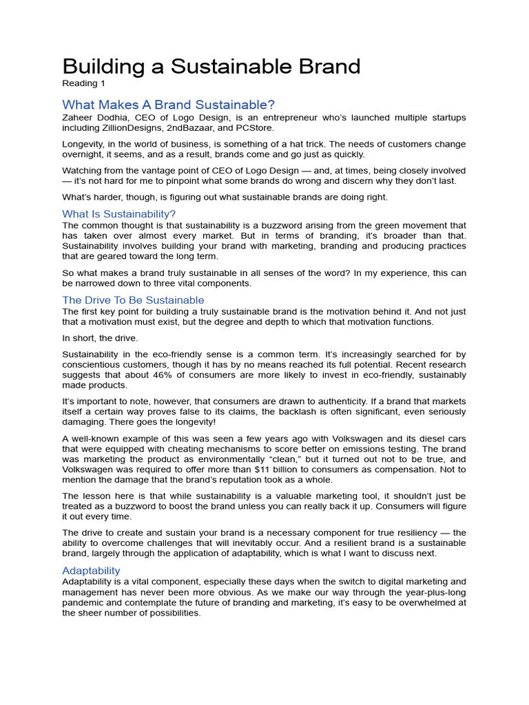 Building A Sustainable Brand | PDF